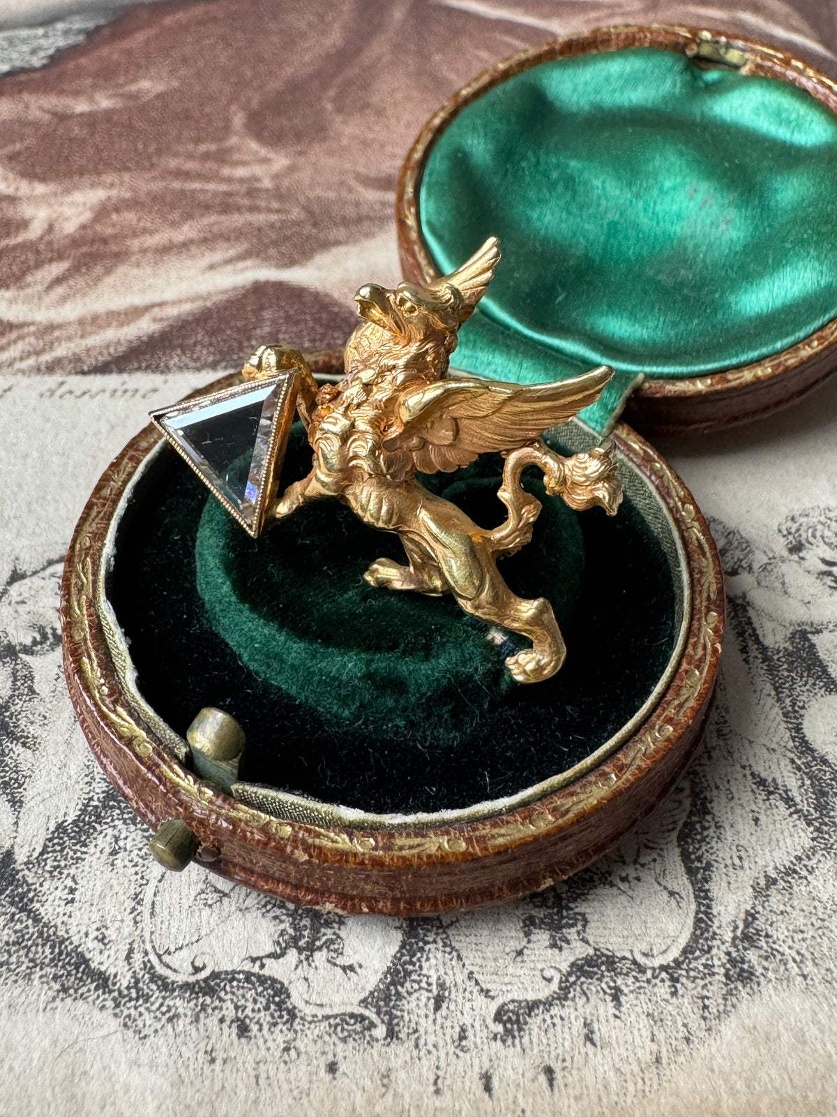 French Art Nouveau Griffin with Triangular Portrait Cut Diamond– Park ...