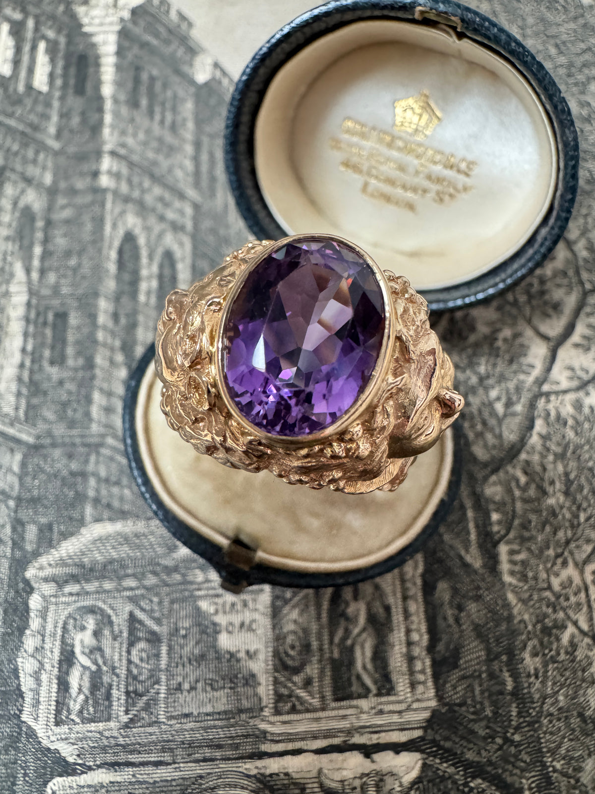 Neoclassical 14k Bacchus Dionysus Amethyst Ring– Park Avenue Antiques