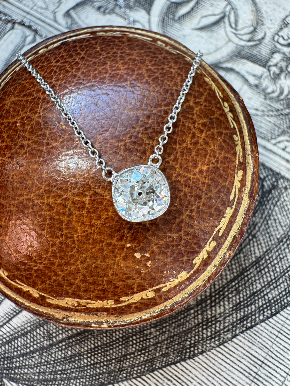 Bespoke Old Mine Cut Diamond Solitaire Station Necklace– Park Avenue ...