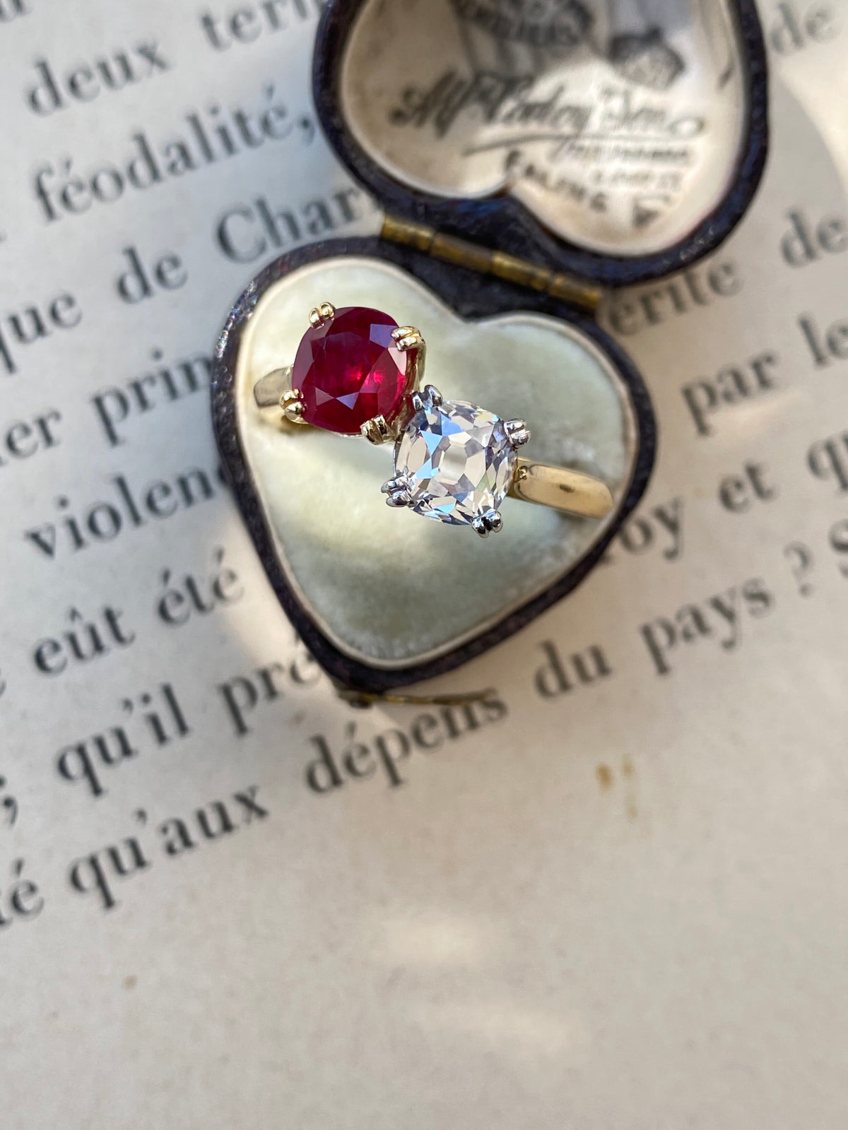 Antique French Ruby and Diamond Toi et Moi Ring– Park Avenue Antiques