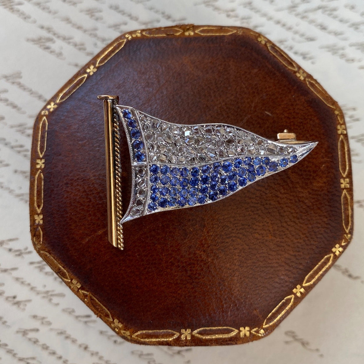 Art Deco Sapphire and Rose Cut Diamond Burgee Pin– Park Avenue Antiques