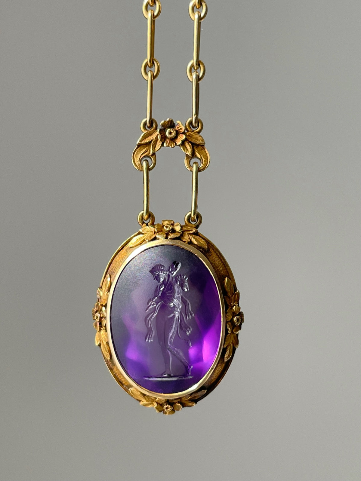 Art Nouveau / Arts and Crafts Era 14K Amethyst Intaglio Fob of Omphale ...