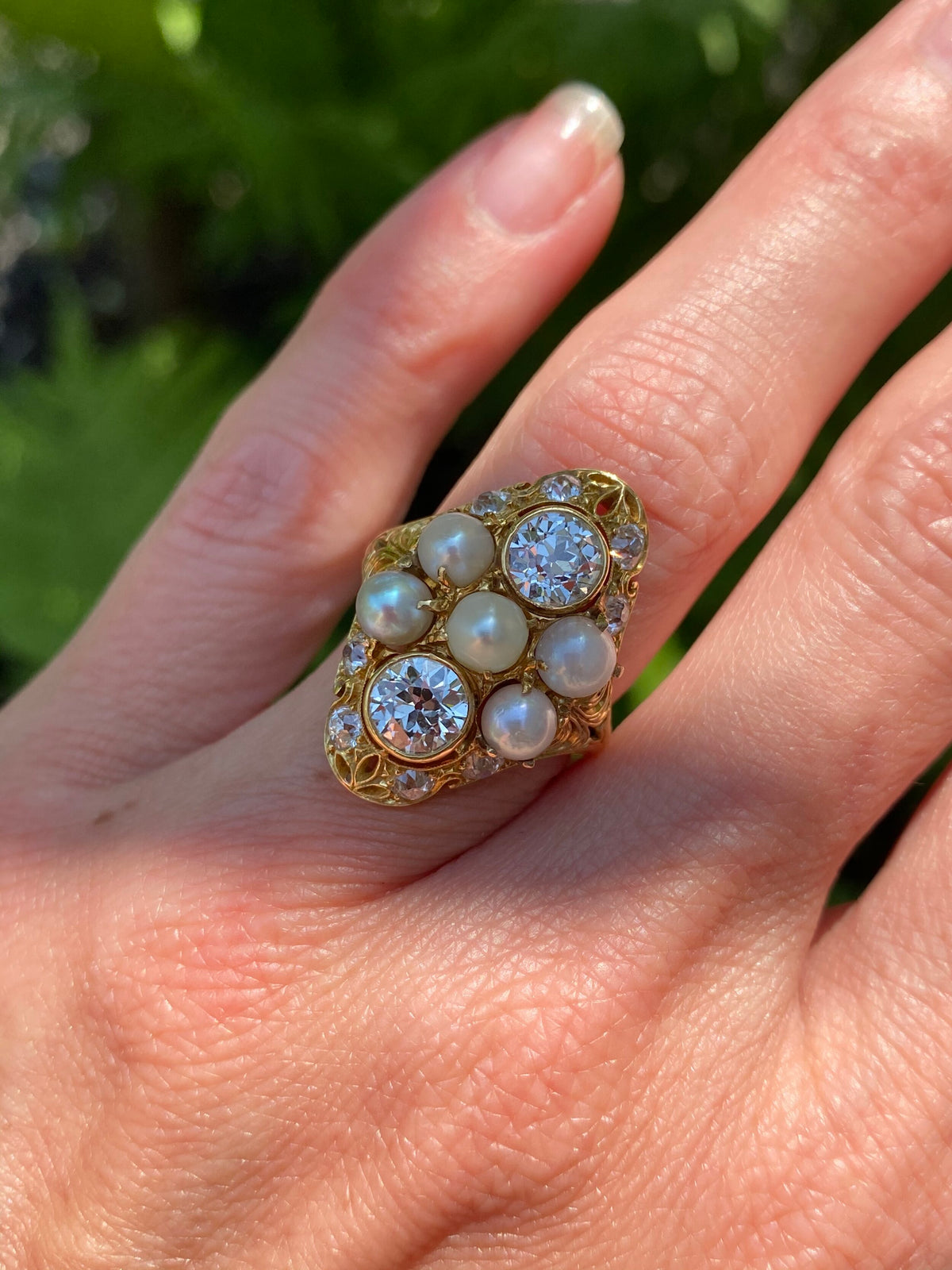 Victorian 18K Diamond and Pearl Dinner Ring– Park Avenue Antiques